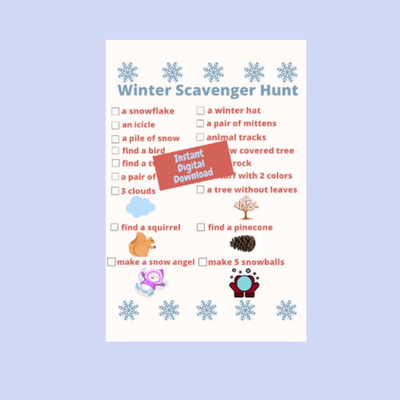 Winter Scavenger Hunt, Printable Instant Digital Download - Etsy