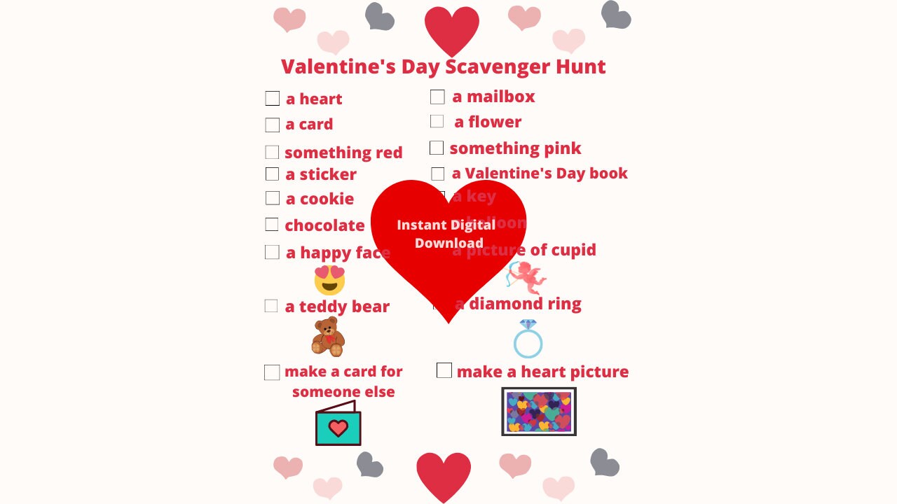 Valentine's Day Scavenger, Winter Activities, February Printable - Etsy