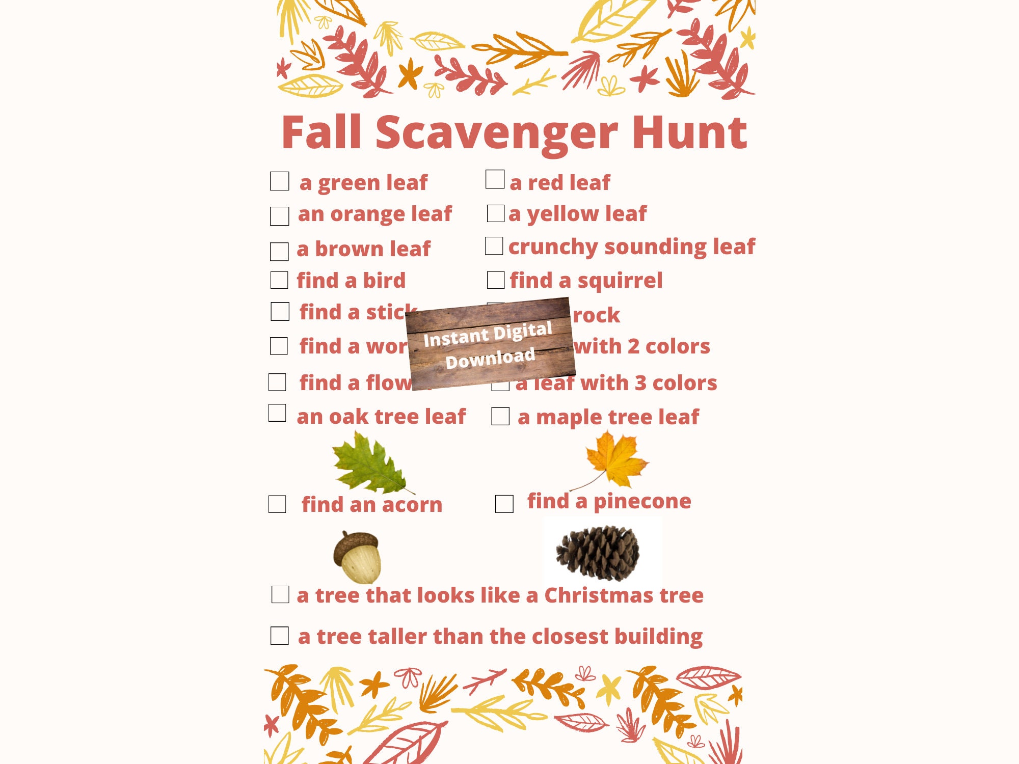 Autumn Scavenger Hunt, Fall Scavenger Hunt for Kids, Printable Instant ...