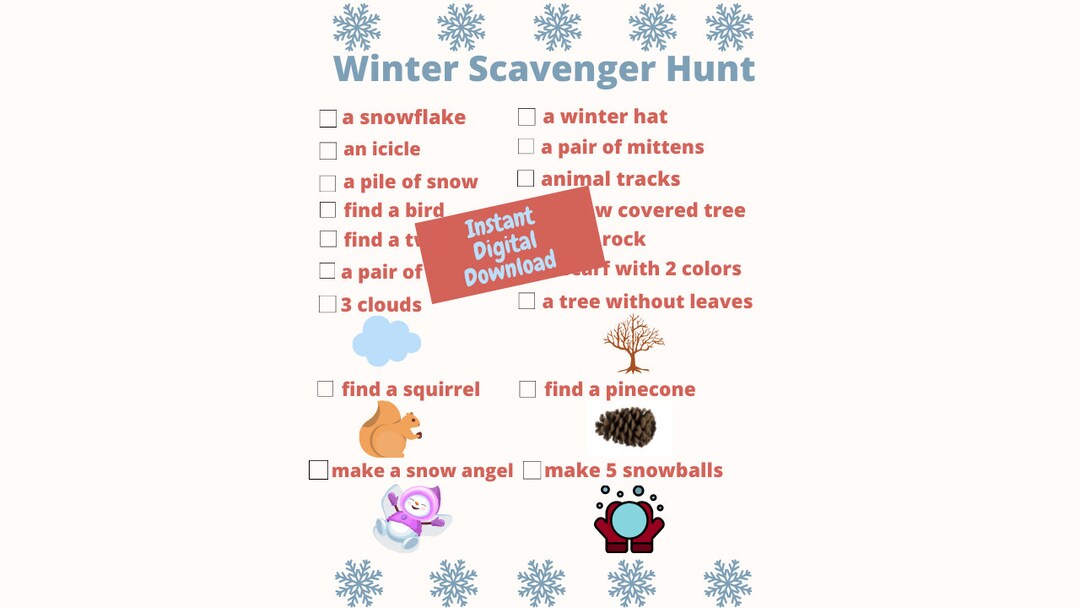 Winter Scavenger Hunt Printable Instant Digital Download - Etsy