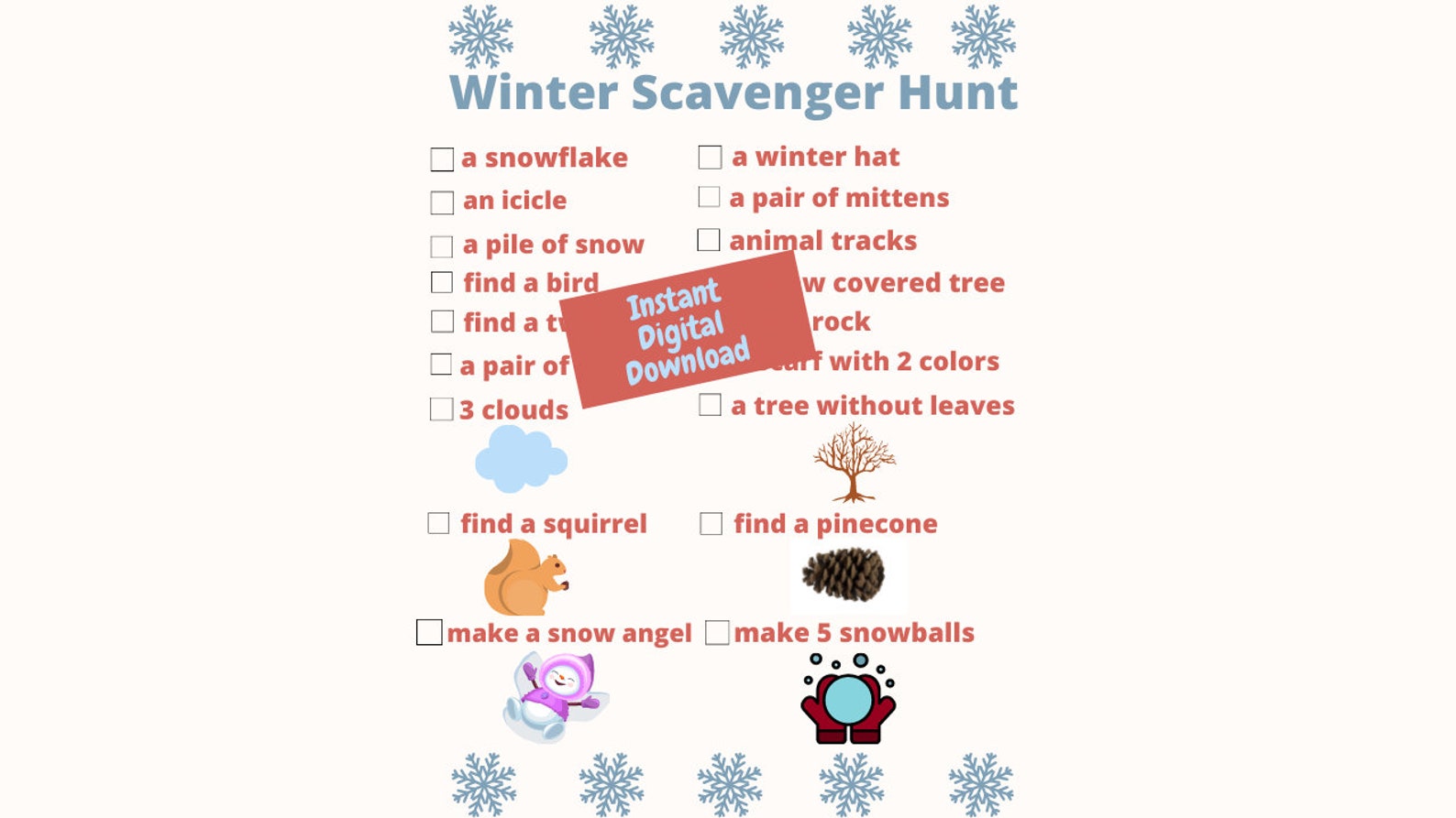 Winter Scavenger Hunt, Printable Instant Digital Download - Etsy