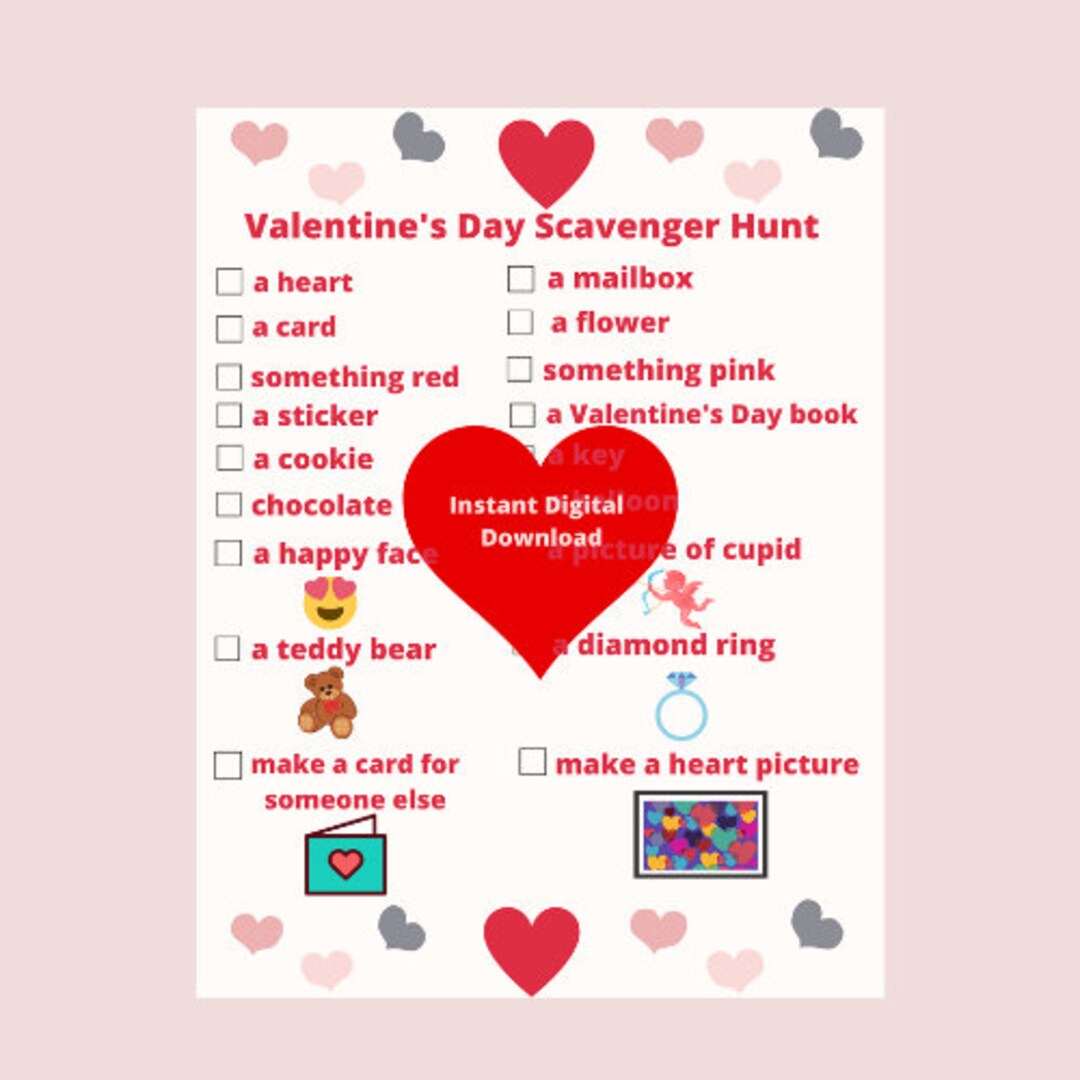 Valentine's Day Scavenger, Winter Activities, February Printable - Etsy