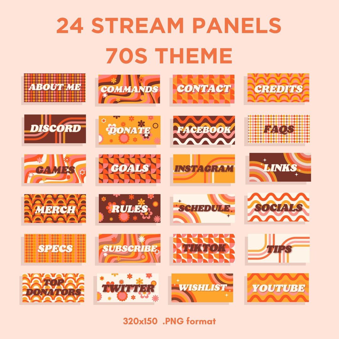 24 Stream Twitch Panels | 70s Retro Vintage Colorful Groovy Theme - Etsy