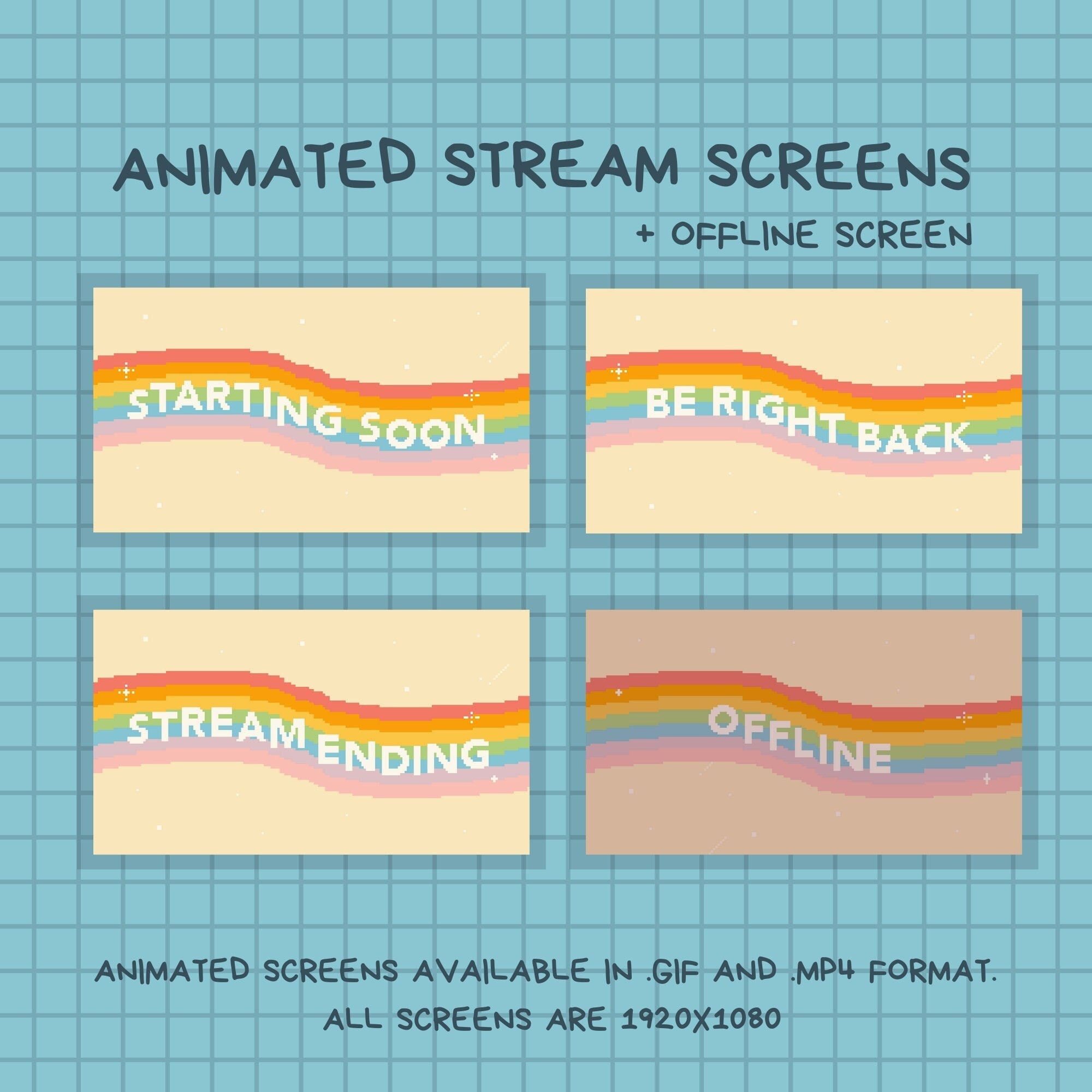 Animated Retro Rainbow Pixel Twitch Stream Overlays - Etsy