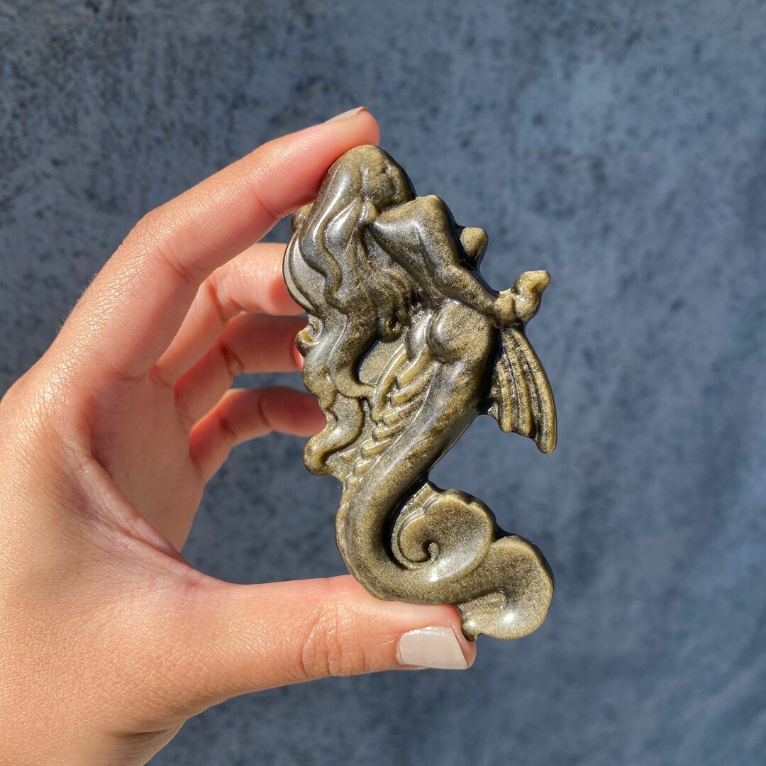 Stunning Gold Sheen Obsidian Mermaid Carving - Etsy