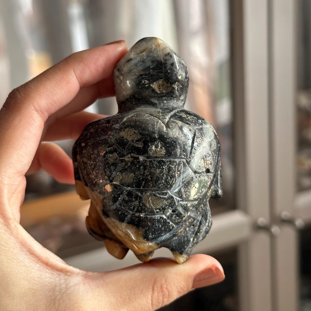 Hand Carved Pyrite Mix Minerals Turtle - Crystal - Iron Oxide - Quartz ...