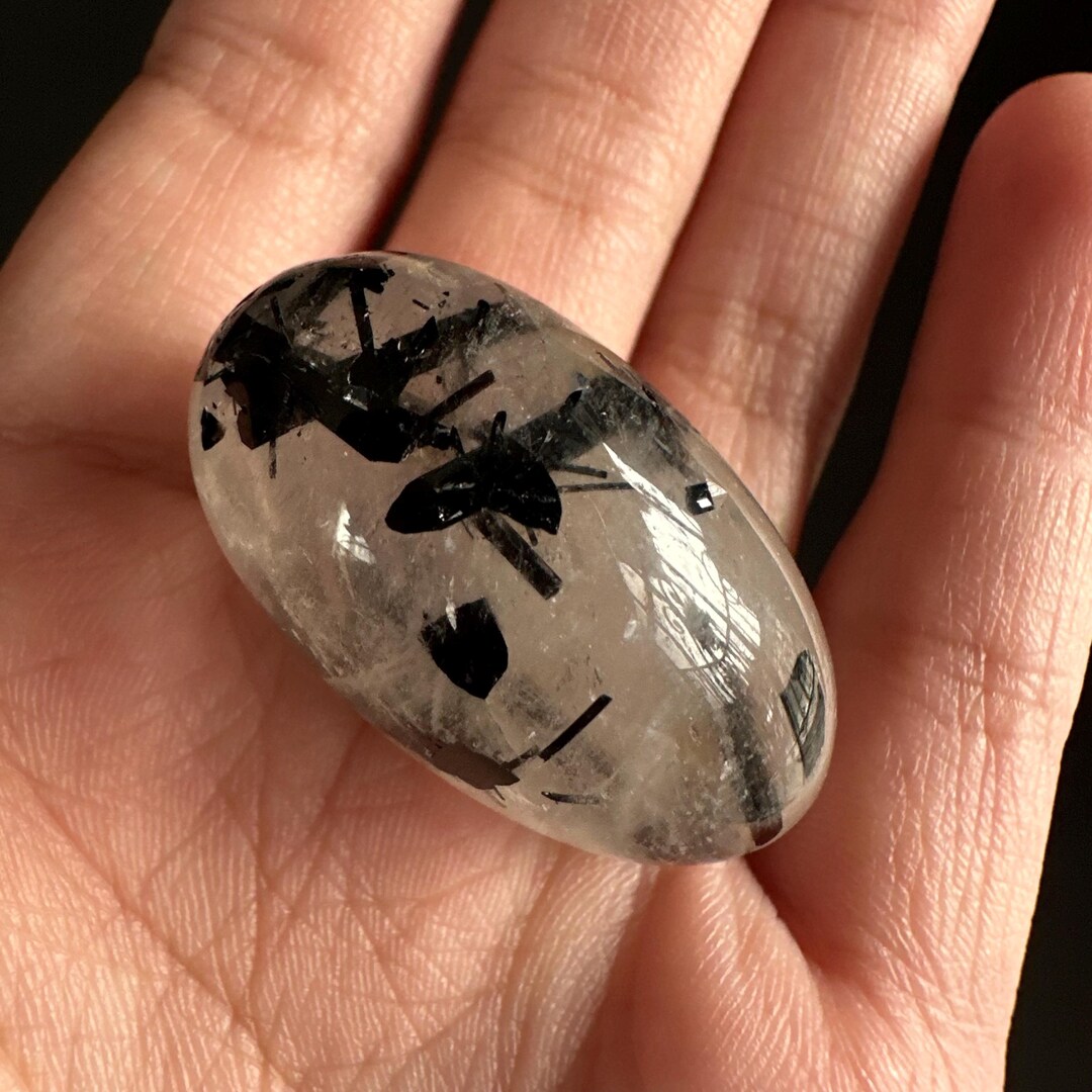 Mini Black Tourmaline Clear Quartz Pocket Stone! Iron Oxide & Small ...