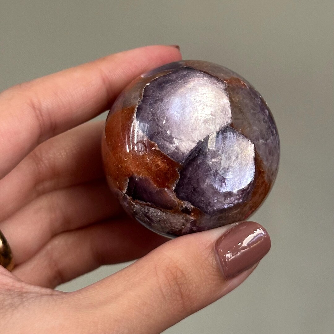 Unique Gem Lepidolite Sphere With Quartz & Iron Oxide Inclusions - Etsy