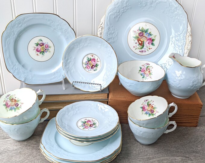 Rare Vintage Coalport Light Blue Sevres Embossed Tea Set 9719, Tea Cups ...