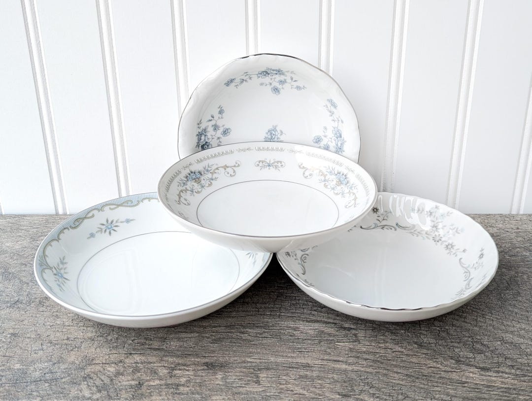 Vintage Berry Bowls Set of 4, Mismatched Blue China Dessert or Sauce ...