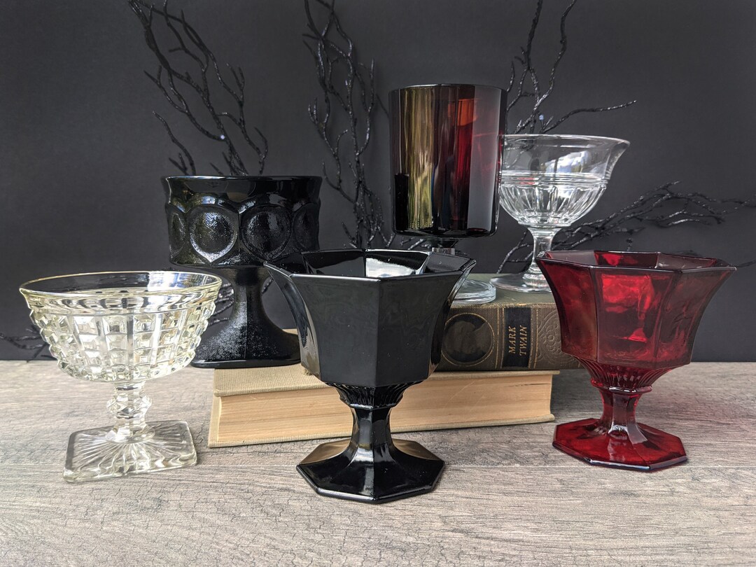 Set of 6 Vintage Mismatched Black Red Sherbet Cups Small Cocktail ...