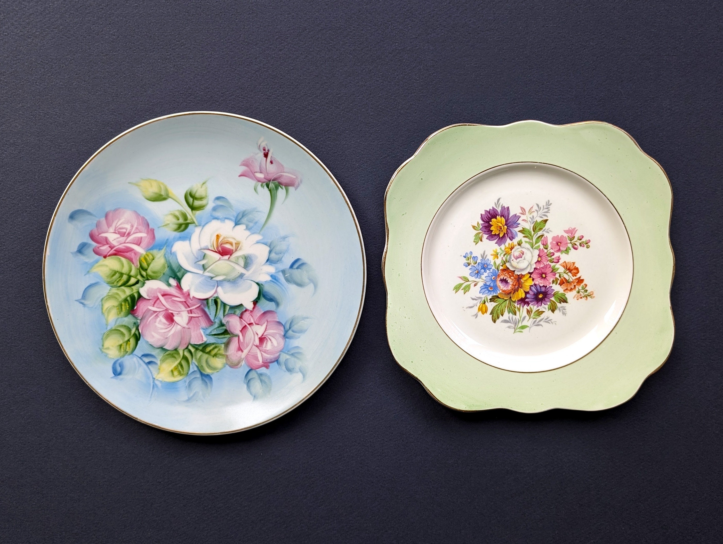 Vintage Periwinkle Mint Green Pink Plate Wall Collection, Farmhouse ...