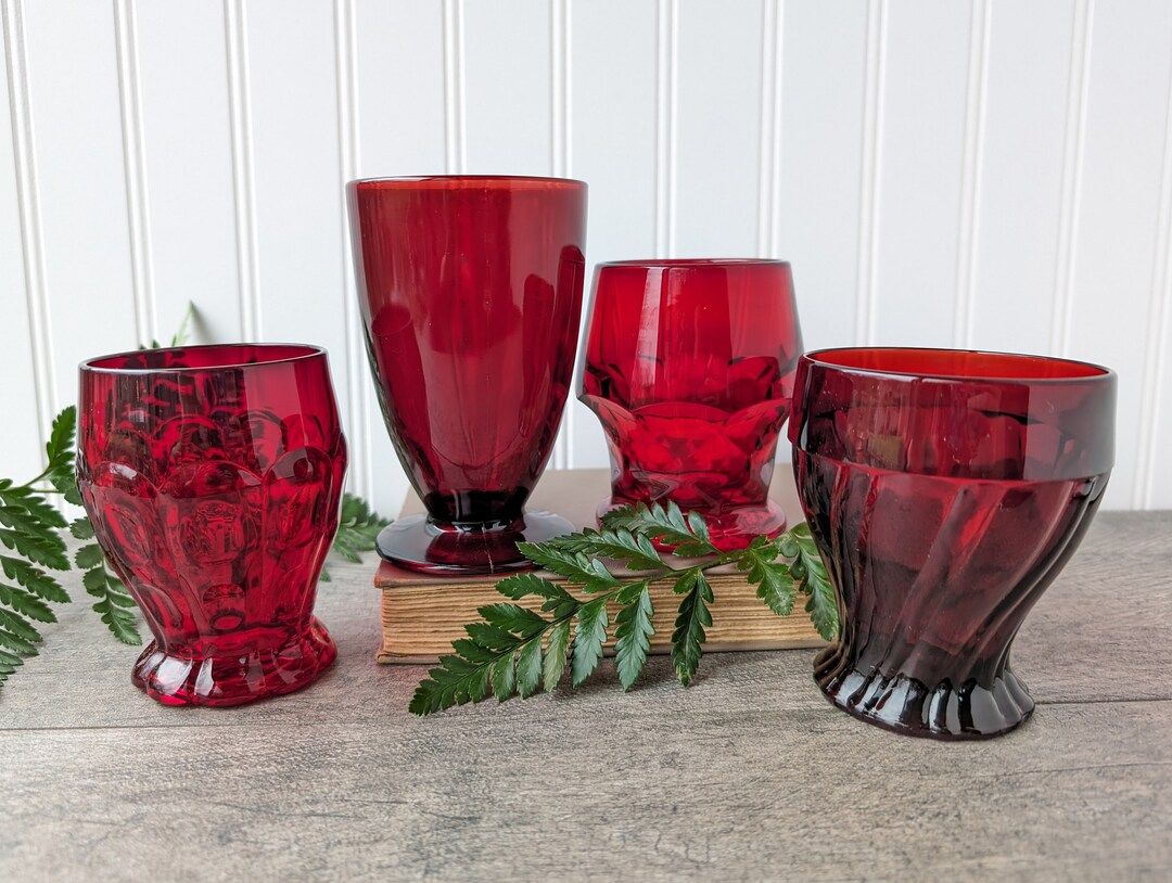 Set of 4 Vintage Ruby Red Juice Glasses, Small Red Tumblers, Coastal ...