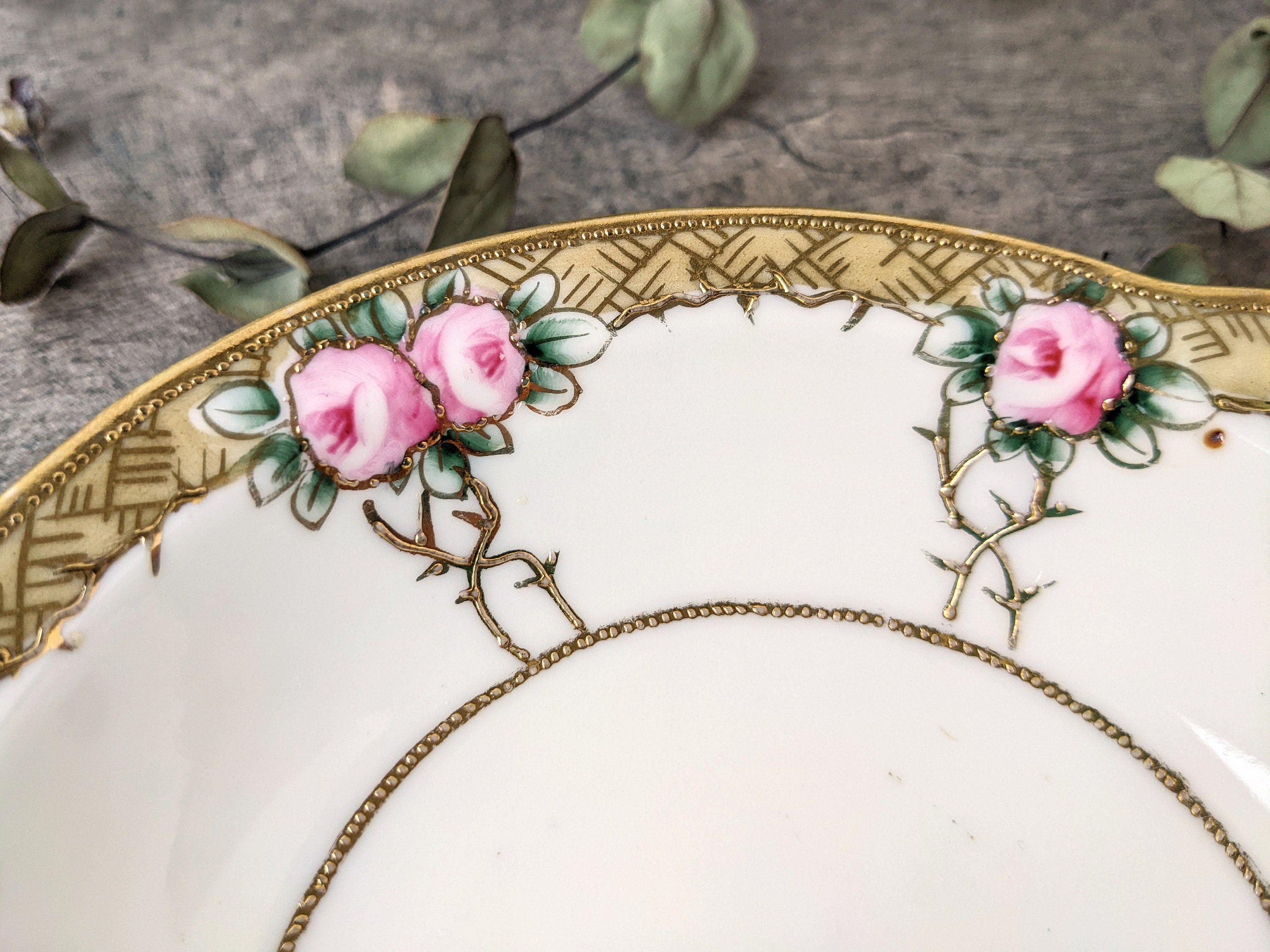 Vintage Petite Nippon Pink Roses Gold Gilt Trimmed Bowl Hand - Etsy