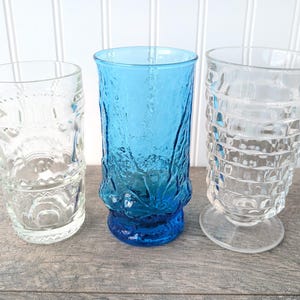 Set of 4 Vintage Cyan Blue, Clear Glass Tumblers, Colorful Boho Wedding ...