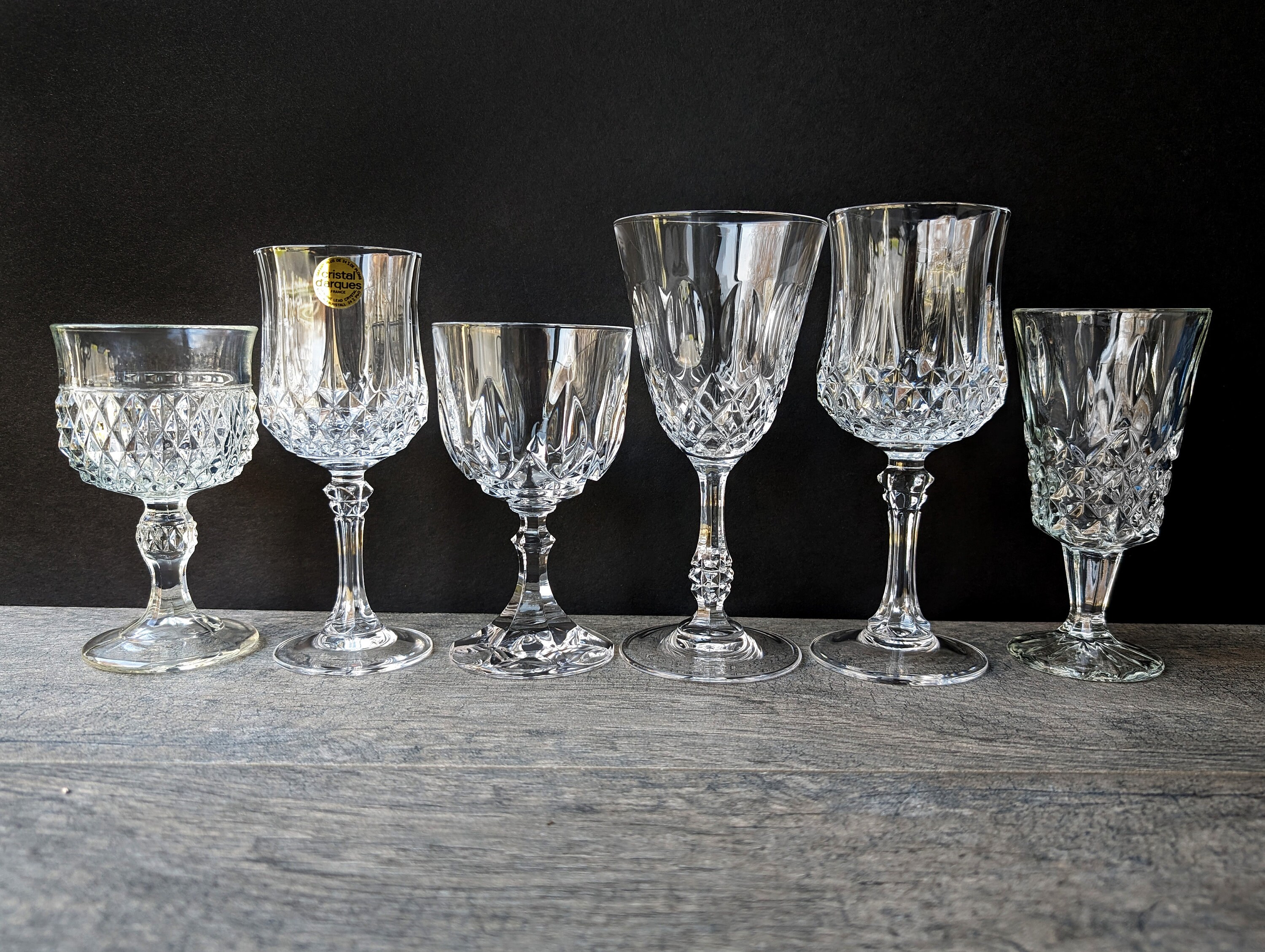 Set of 6 Vintage Mismatched Clear Glass Wine Goblets, Boho Rustic ...