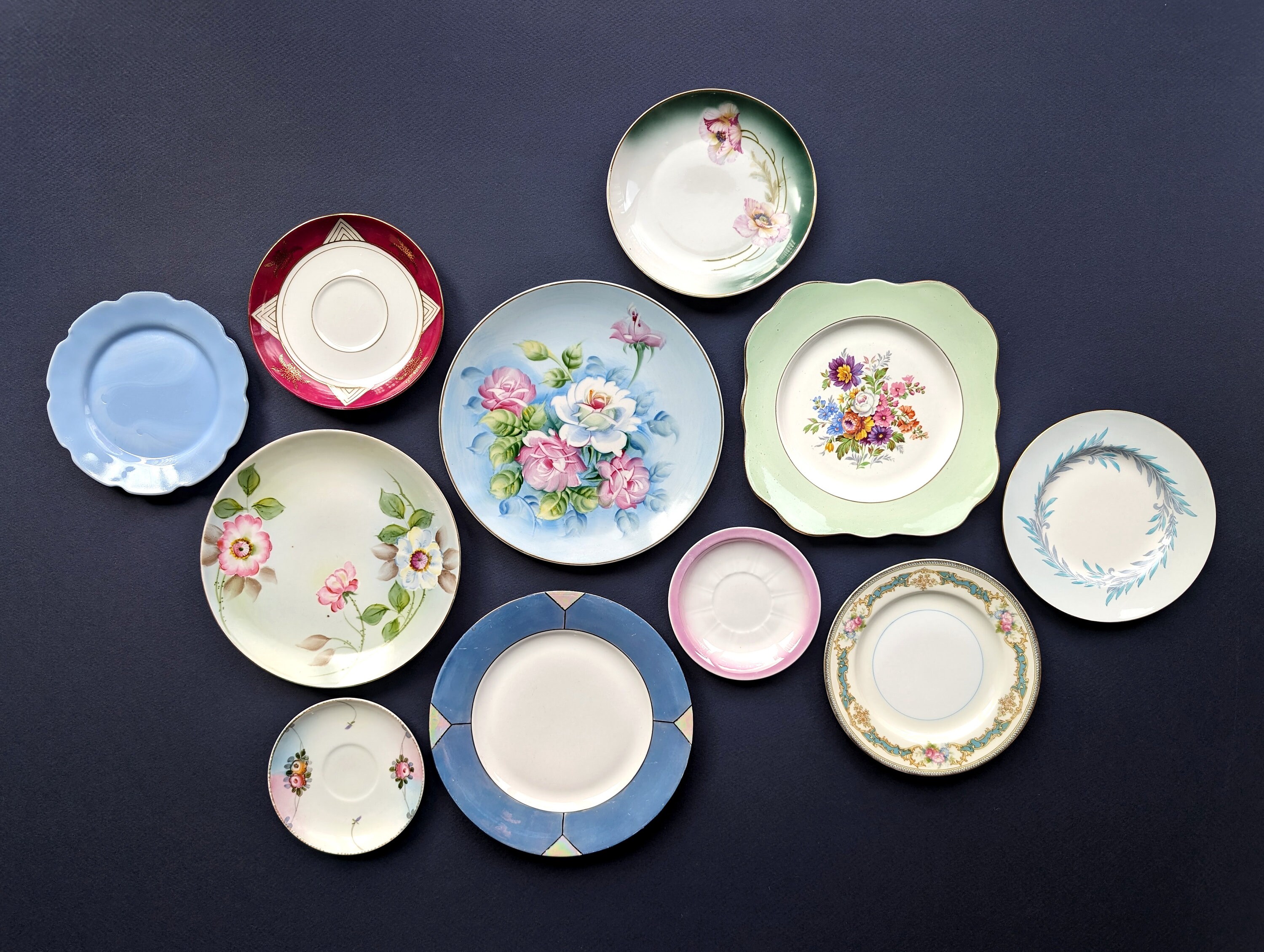 Vintage Periwinkle Mint Green Pink Plate Wall Collection, Farmhouse ...