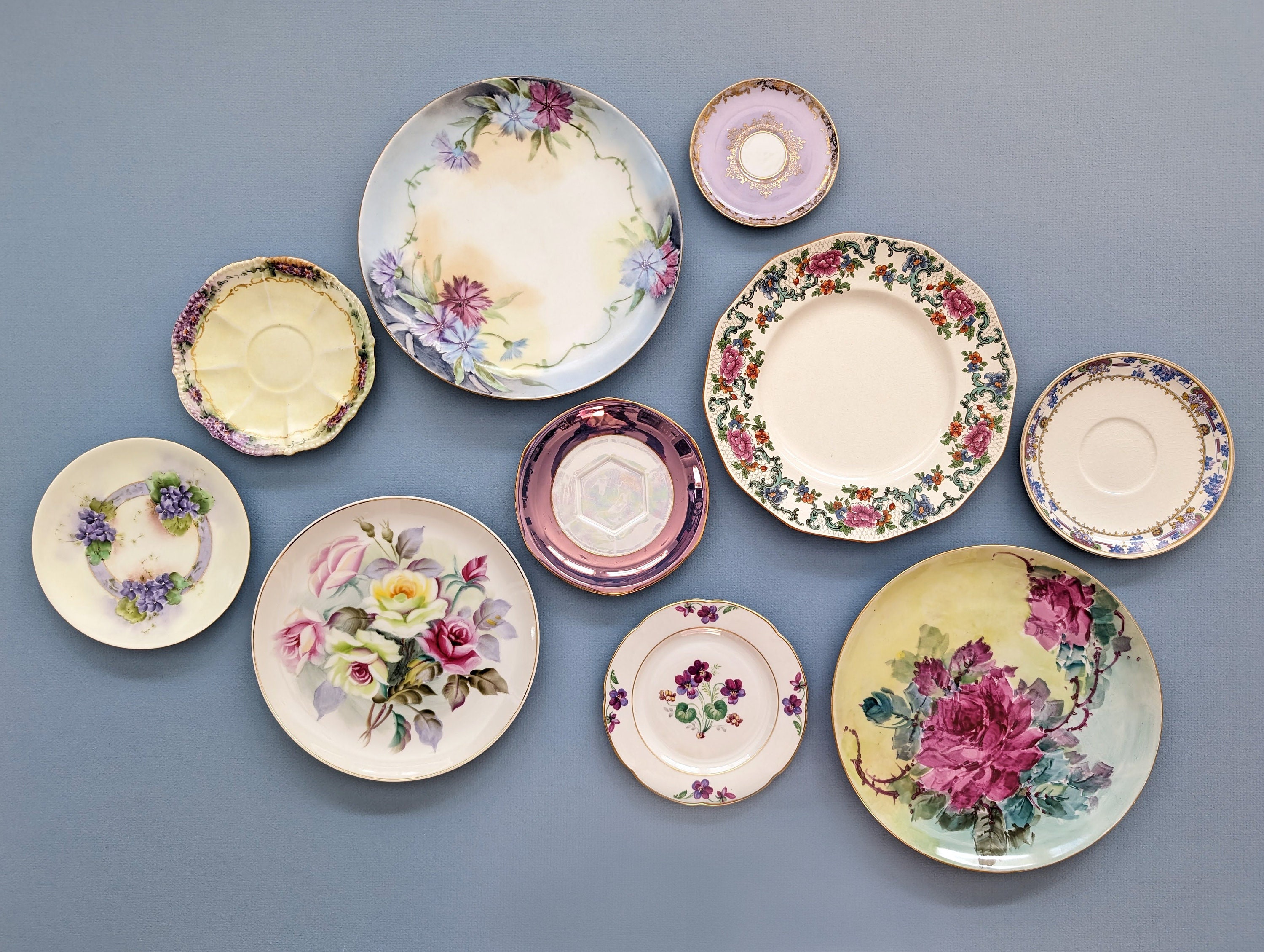 Vintage Magenta, Periwinkle, Purple, and Lime Plate Wall Collection ...