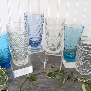 Set of 4 Vintage Cyan Blue, Clear Glass Tumblers, Colorful Boho Wedding ...