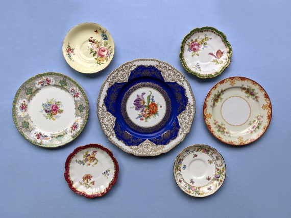 Vintage Colorful Floral China Plate Wall Set Eclectic Plate - Etsy