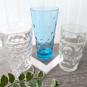 Set of 4 Vintage Cyan Blue, Clear Glass Tumblers, Colorful Boho Wedding ...