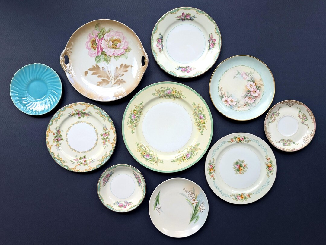 Vintage Mint, Aqua, Peach, Pink Plate Wall Collection, Farmhouse Wall ...