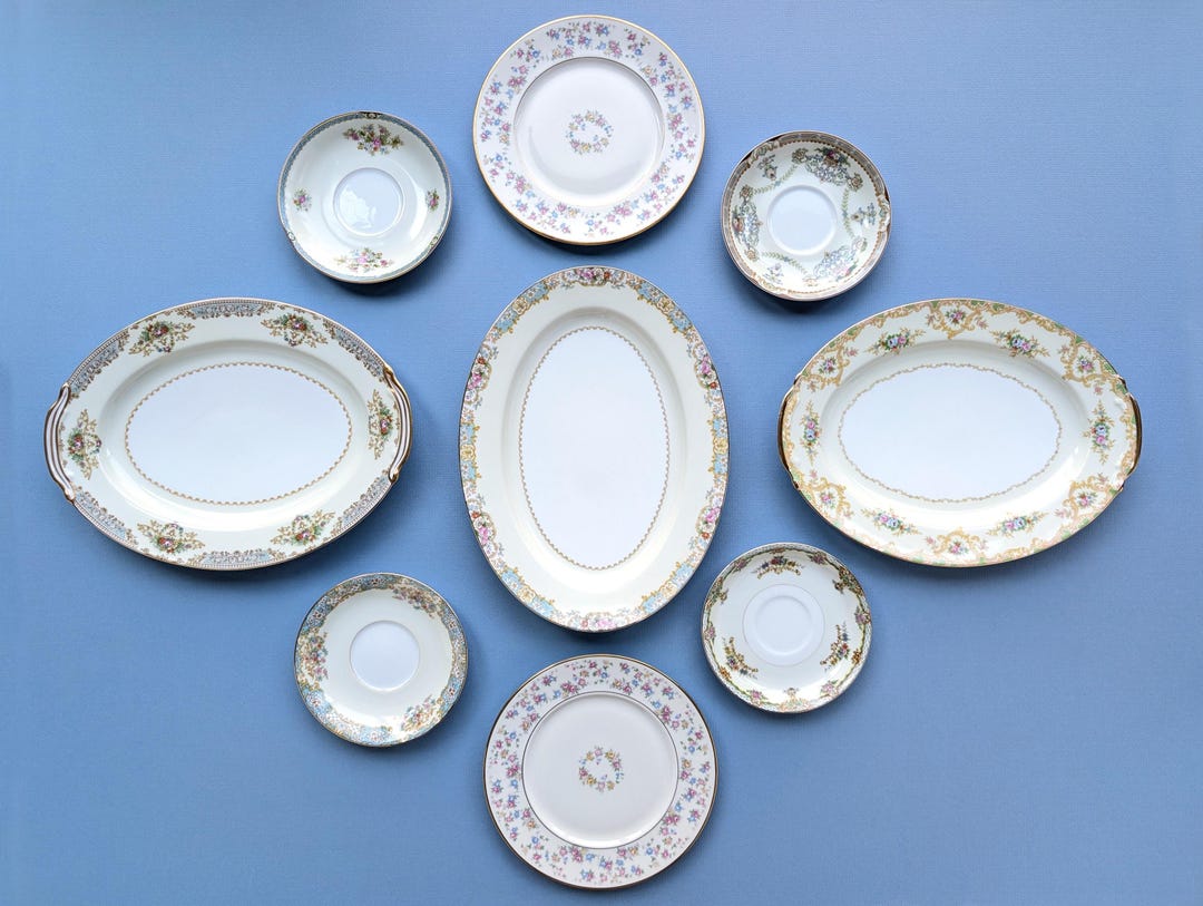 Vintage Pastel Blue Green and Pink Plate Wall Collection, Farmhouse ...