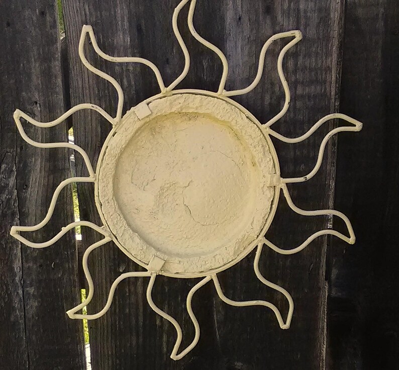 Vintage Heavy Cement and Steel Sun Sculpture, Rustic Garden Wall Art ...