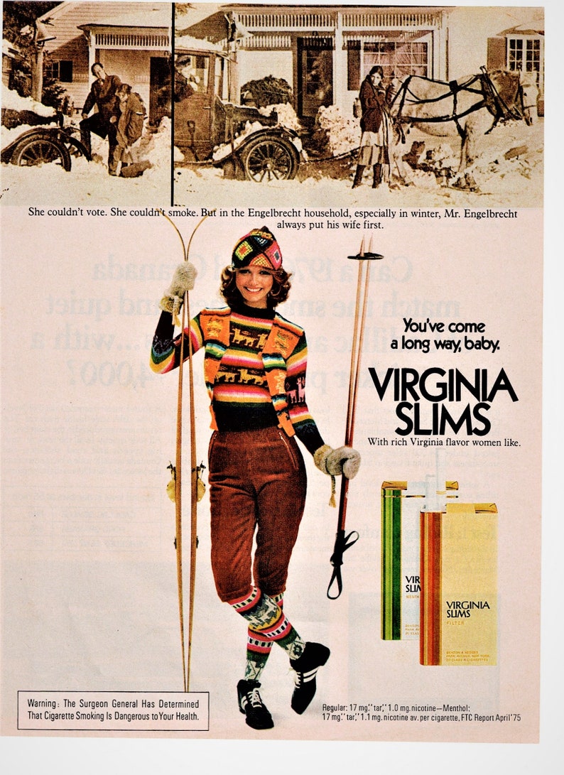 1975 Virginia Slims Girl Skiing Cigarette Magazine Ad Advertisement ...