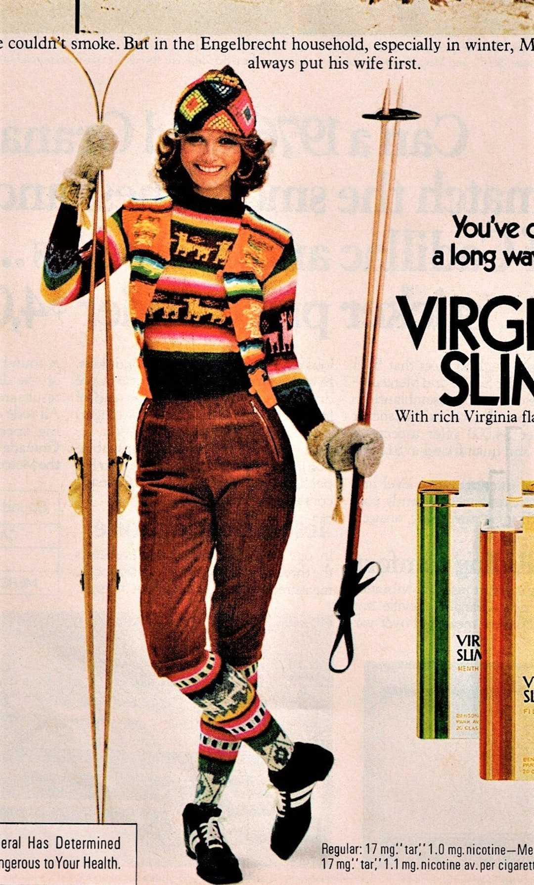1975 Virginia Slims Girl Skiing Cigarette Magazine Ad Advertisement ...