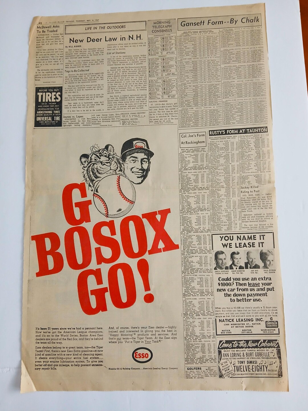 Go BOSOX Go! 1967 Boston Herald Newspaper Esso Ad Advertisement Boston ...