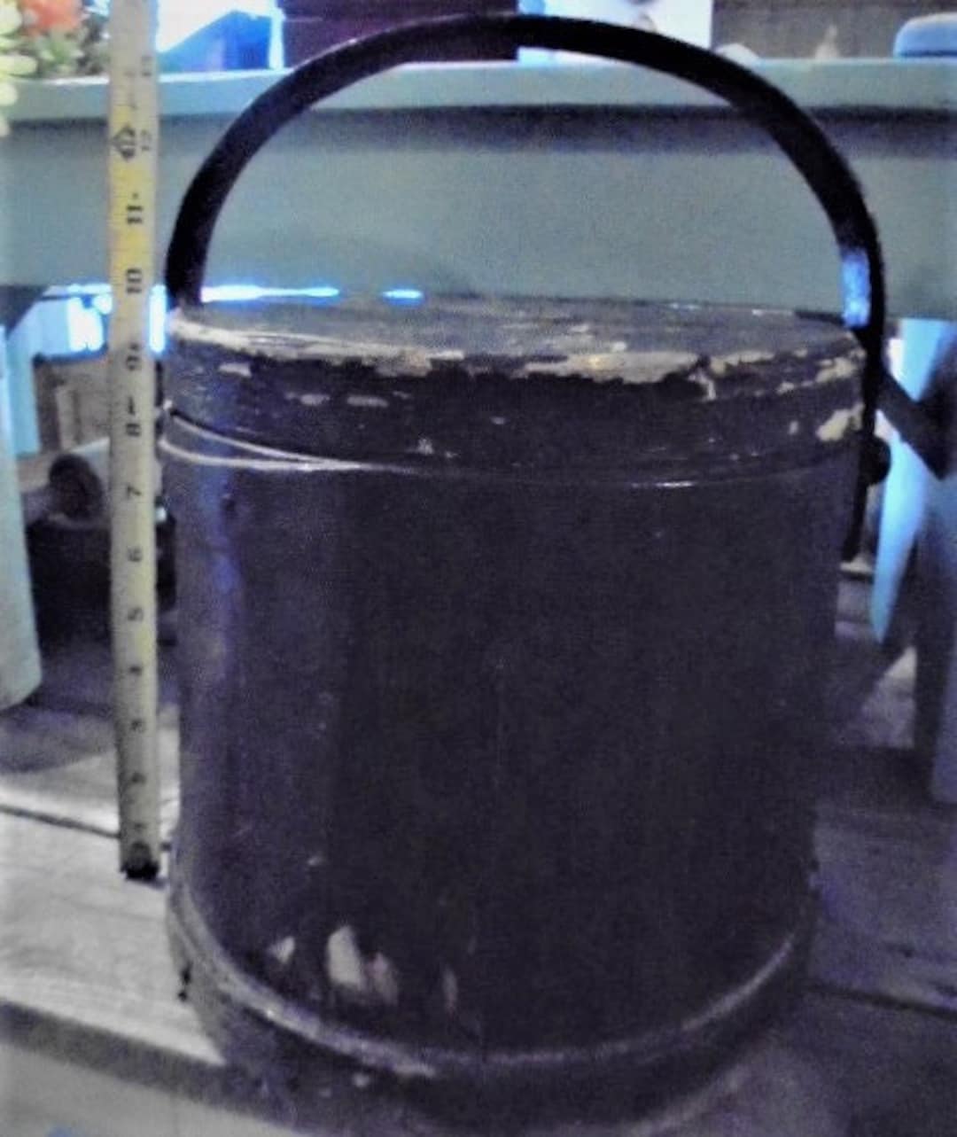 Antique Vintage Firkin Sugar Wood Bucket, Black Painted Old Firkin ...