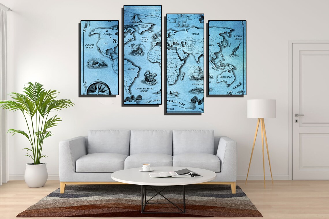 Vintage World Map Wall Art Set World Map Canvas Wall Map - Etsy