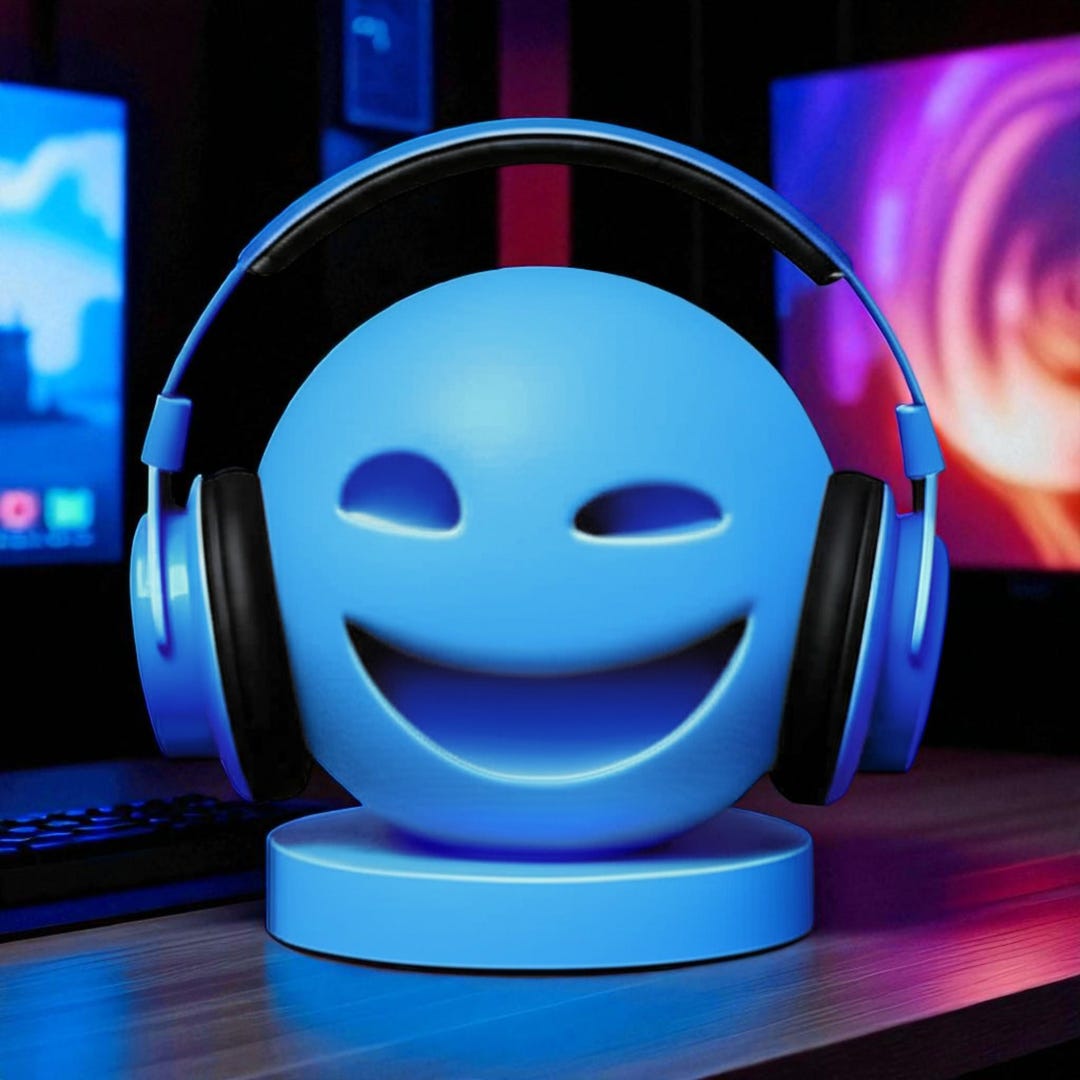 Smiley Face Headphone Stand, 3D Printed Emoji Headset Holder, Fun Desk ...