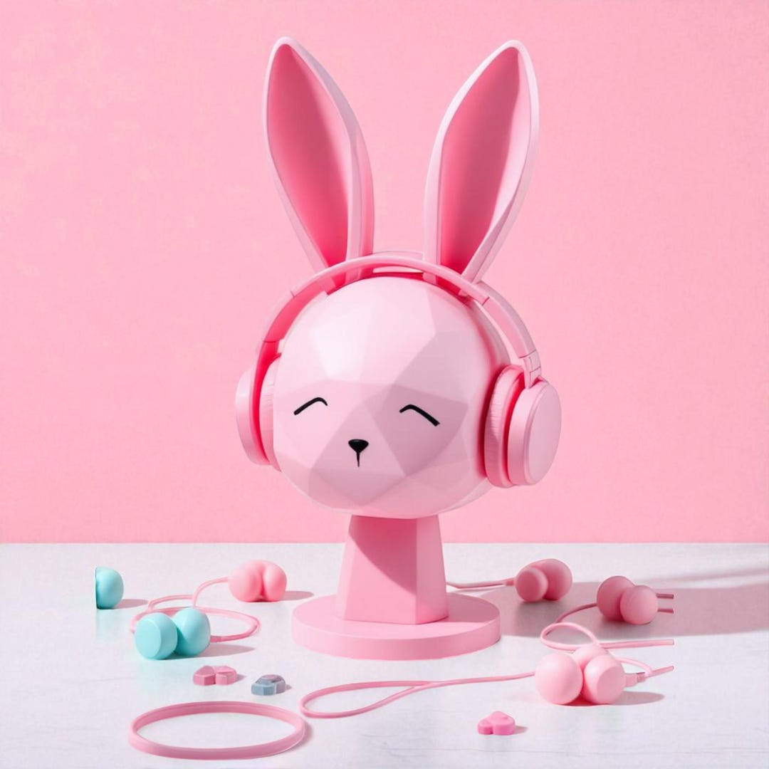 Bunny Headphone Stand, 3D Printed Cute Low Poly Desk Decor, Gamer Gift ...