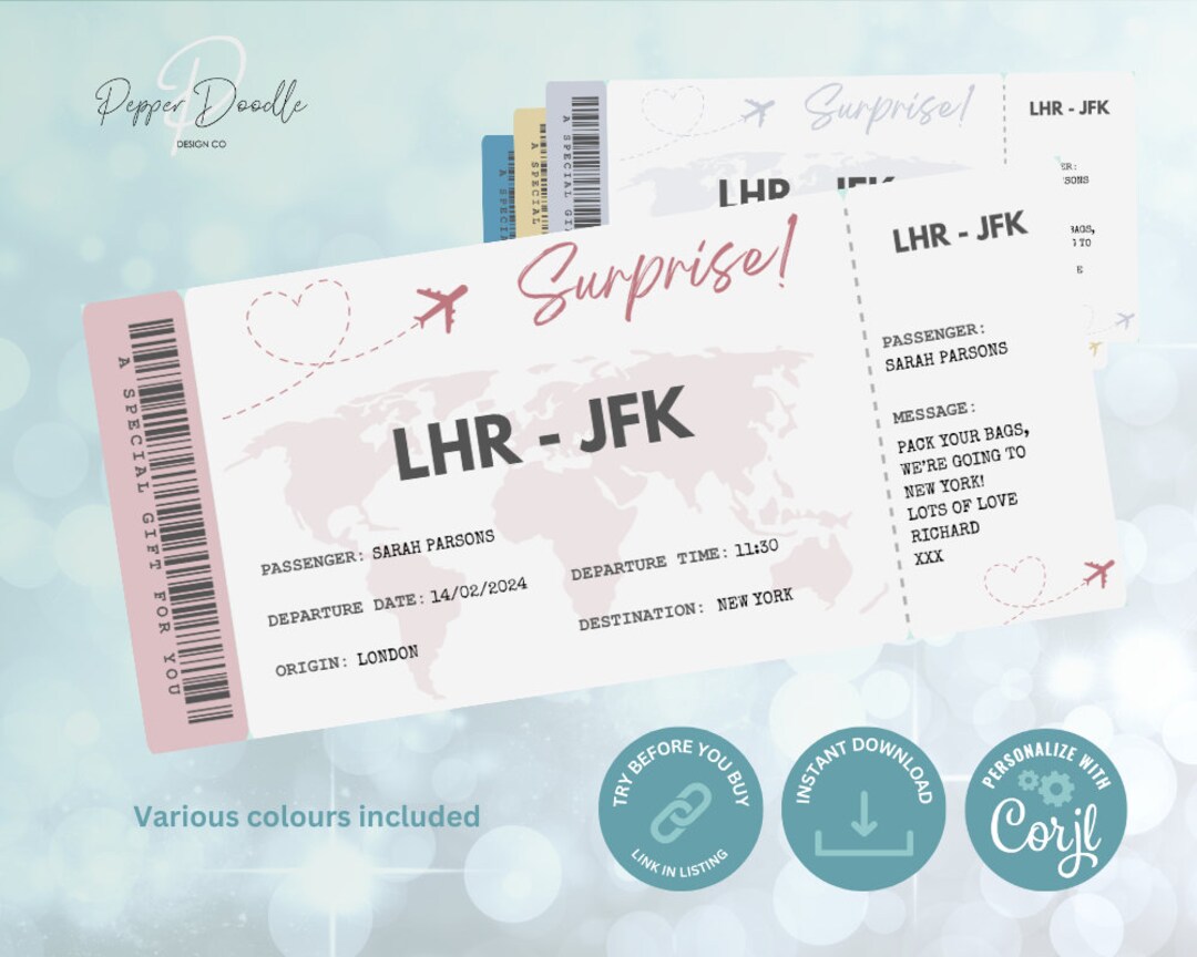 Editable Boarding Pass Printable Personalise Digital Gift Voucher ...