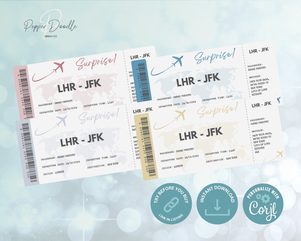 Editable Boarding Pass Printable Personalise Digital Gift Voucher ...