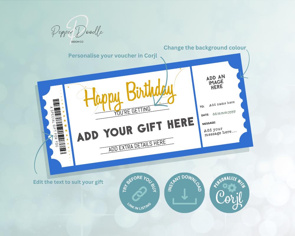 Editable Blank Template Birthday Gift Voucher - Personalise - Design ...