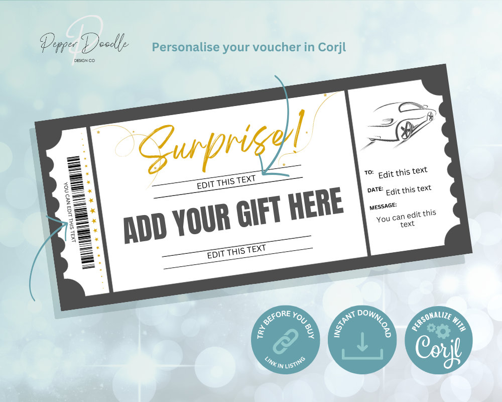 Editable Car/driving Themed Surprise Gift Voucher - Personalise ...