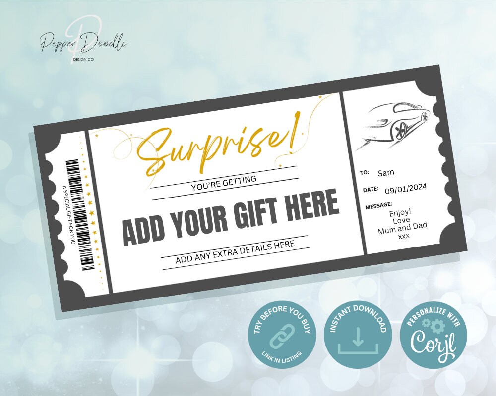 Editable Car/driving Themed Surprise Gift Voucher - Personalise ...