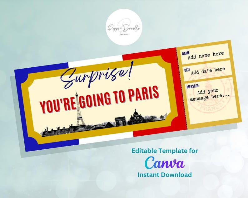 Editable Voucher - Paris City Break - Printable - Personalise - Digital ...