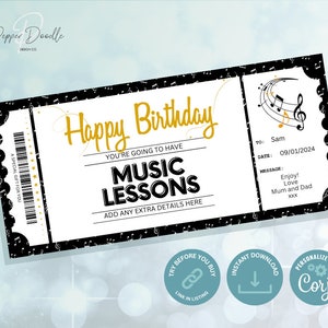 Editable Music Lessons Gift Voucher - Birthday Gift Voucher ...