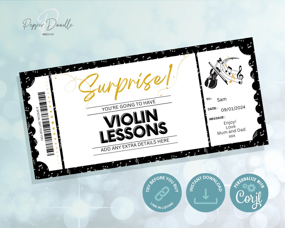 Editable Violin Lessons Gift Voucher - Surprise Gift Voucher ...