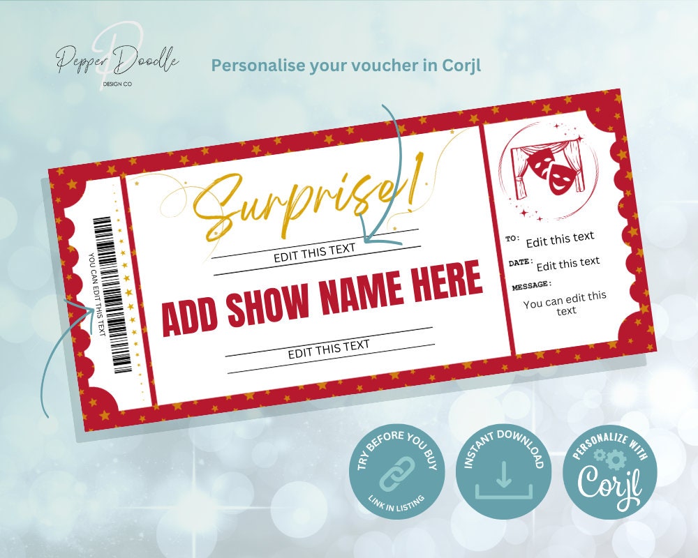 Editable Theatre Surprise Gift Voucher - Personalise - Digital Gift ...