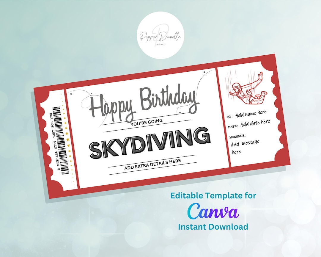 Editable Skydiving Birthday Gift Voucher: Printable Canva Template ...