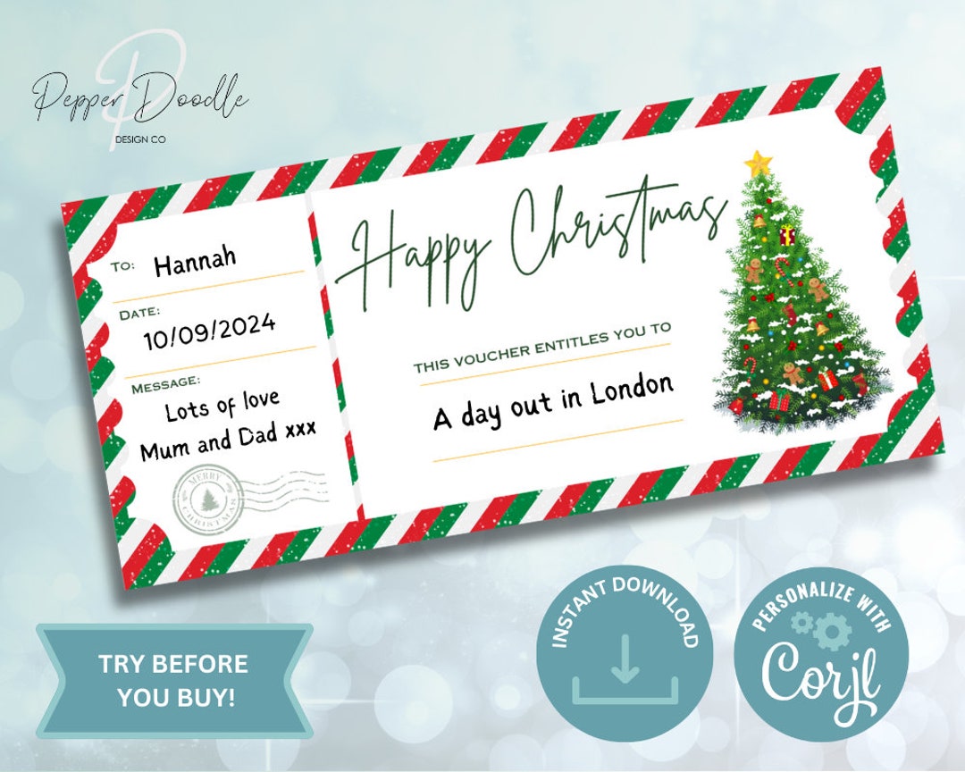 Editable Christmas Gift Voucher - Printable - Personalise - Digital ...