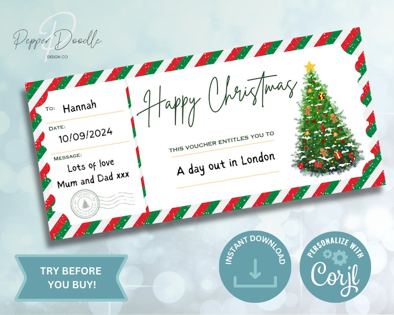 Editable Christmas Gift Voucher - Printable - Personalise - Digital ...