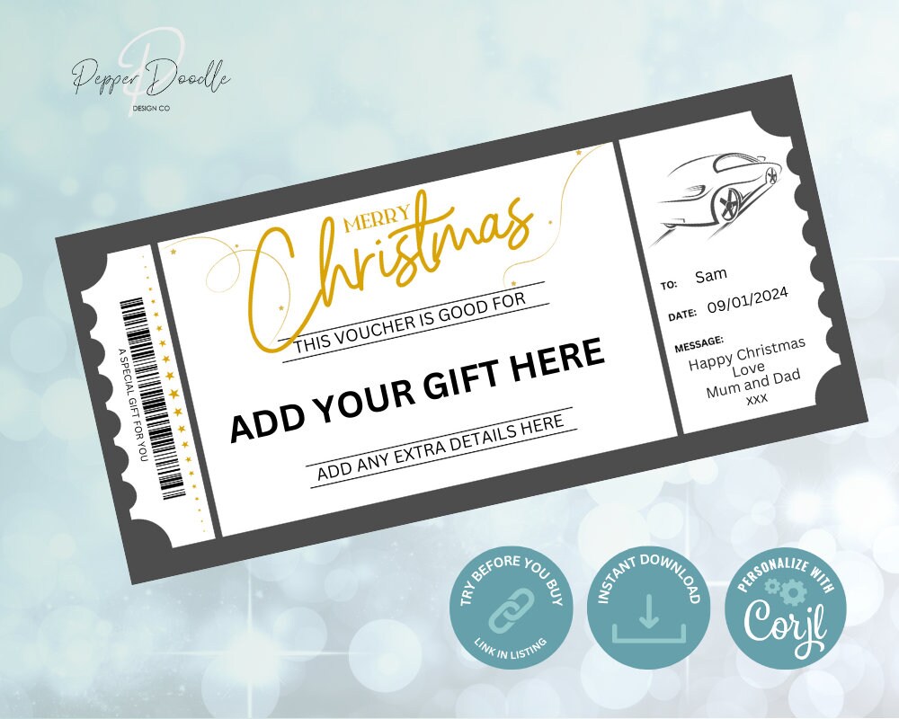 Editable Christmas Gift Voucher - Car/driving Themed Voucher ...
