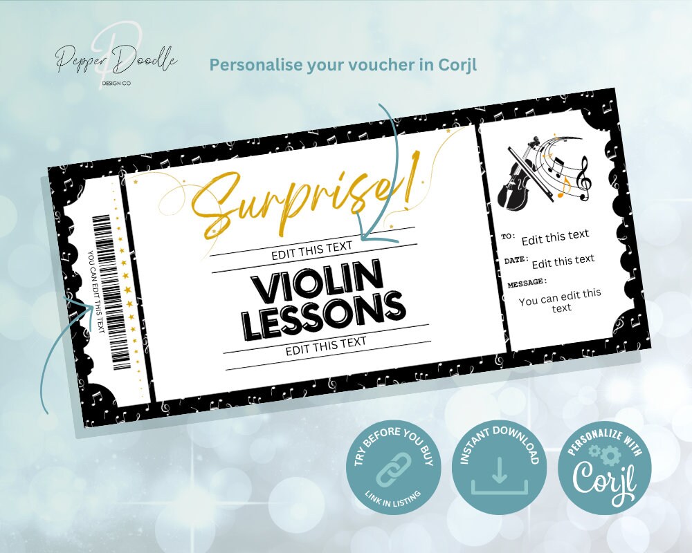 Editable Violin Lessons Gift Voucher - Surprise Gift Voucher ...