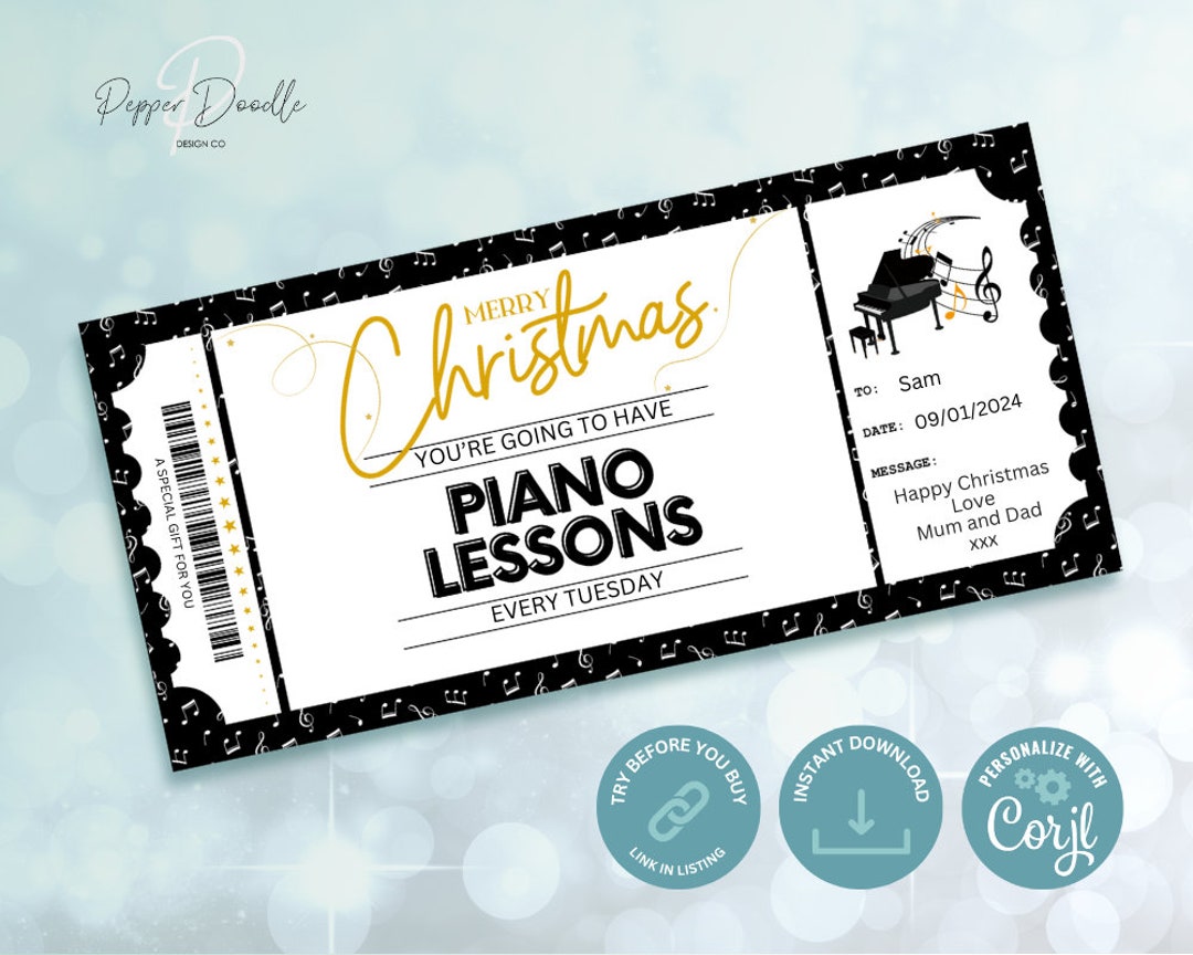Editable Christmas Piano Lessons Gift Voucher - Printable Voucher ...